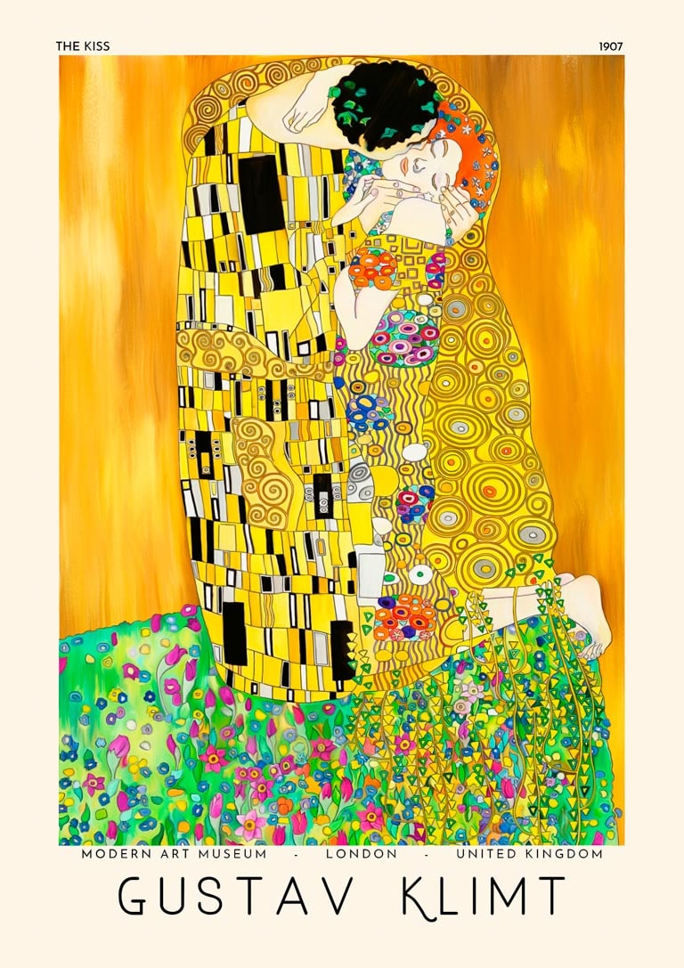 Tag Gustav Klimt Kysset med hjem - Moderne kunstplakat til elegant ...